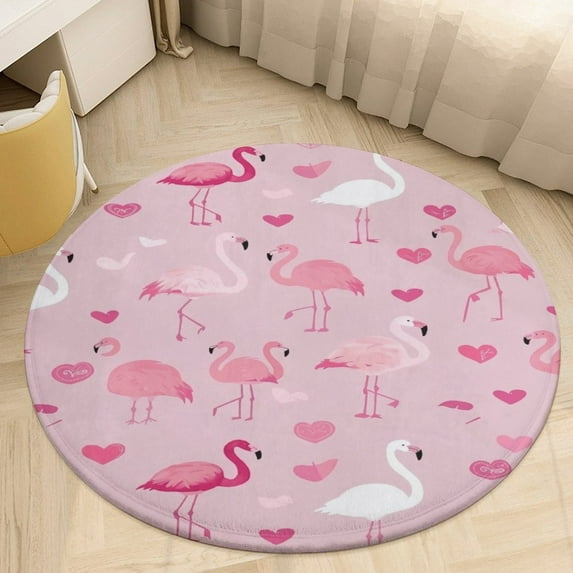 Flamingo Pattern Washable Round Rug -Circle Area Rugs for Bedroom ...