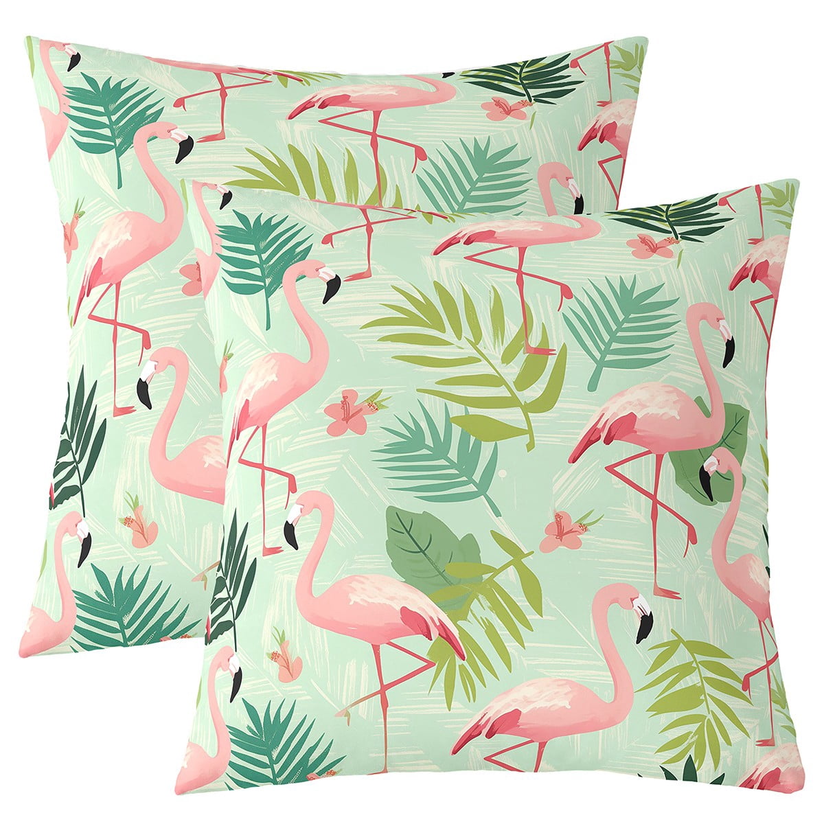 Flamingo Pillow Covers 16x16 Inch Set of 2,Green Palm Tree Leaves Throw ...