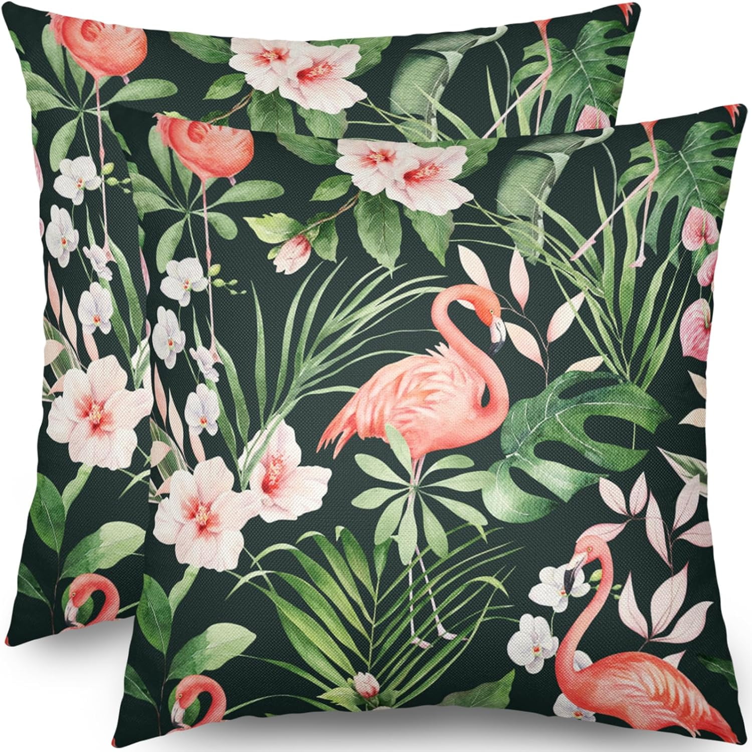 Flamingo Pillow Covers 16x16 Set of 2 Summer Tropical Leaves Floral ...