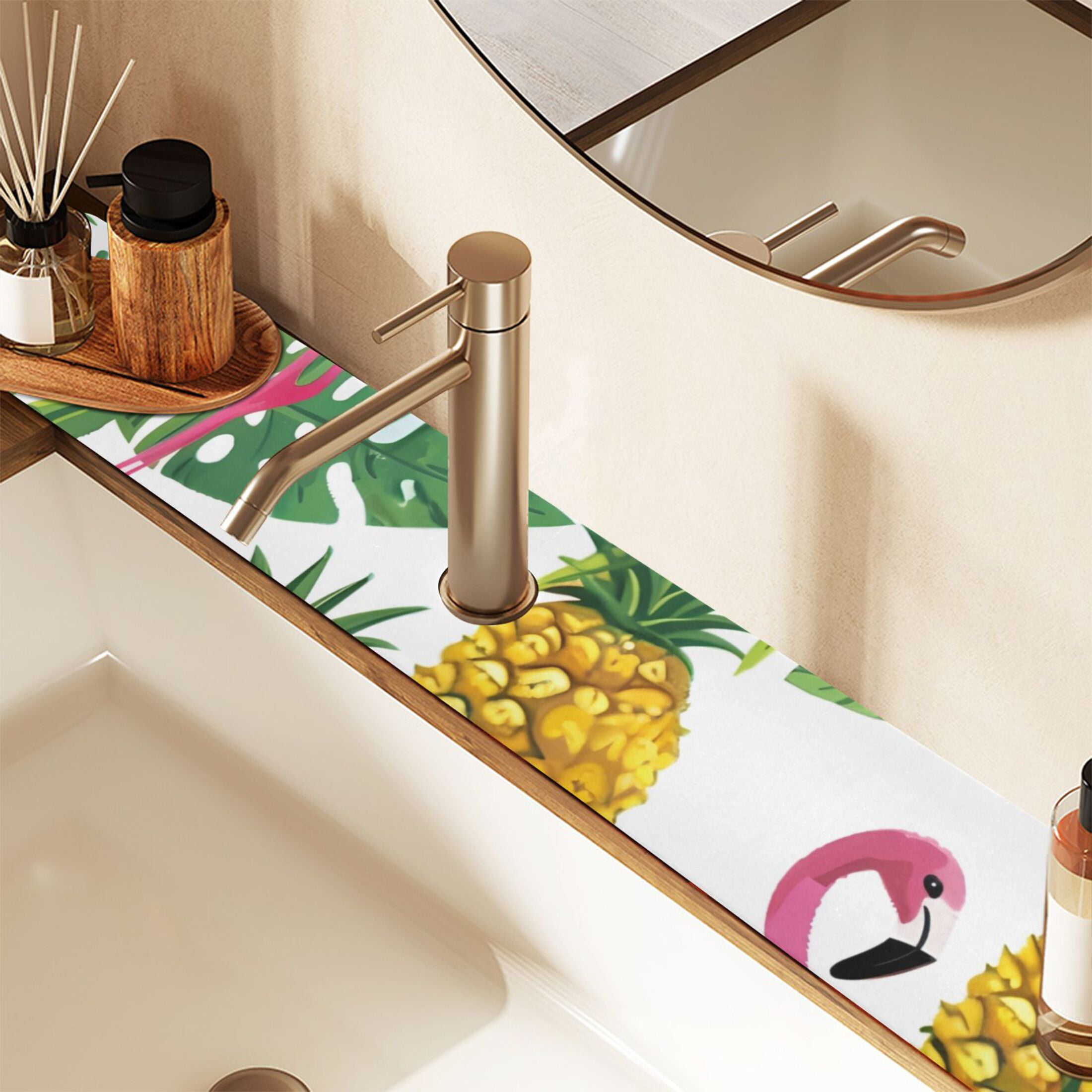 Flamingo Pineapple Leaf Sink Splash Guard Faucet Drying Mat 30"x5.4 ...