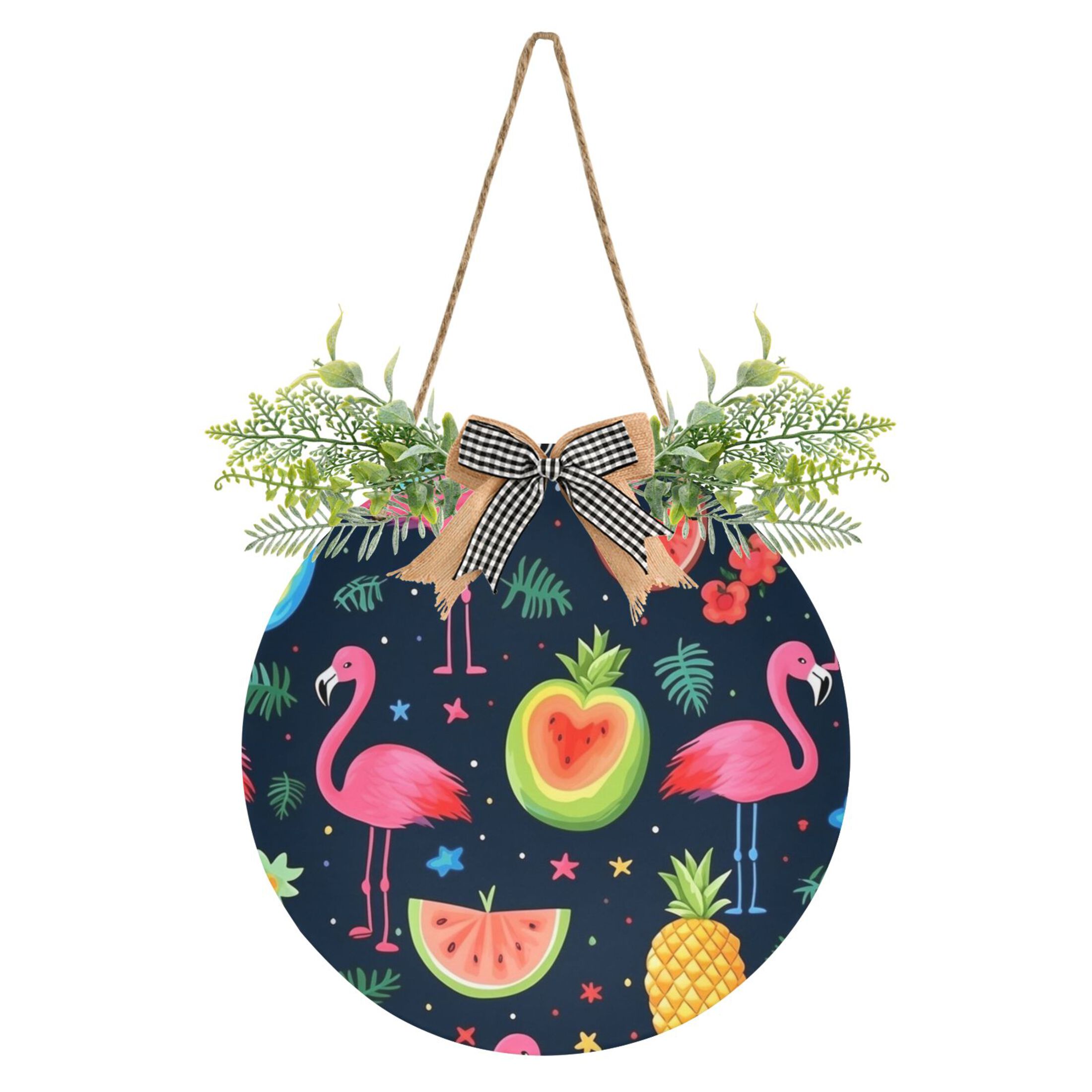 Flamingo Pineapple Watermelon Heart Welcome Front Door Sign Round 12 ...