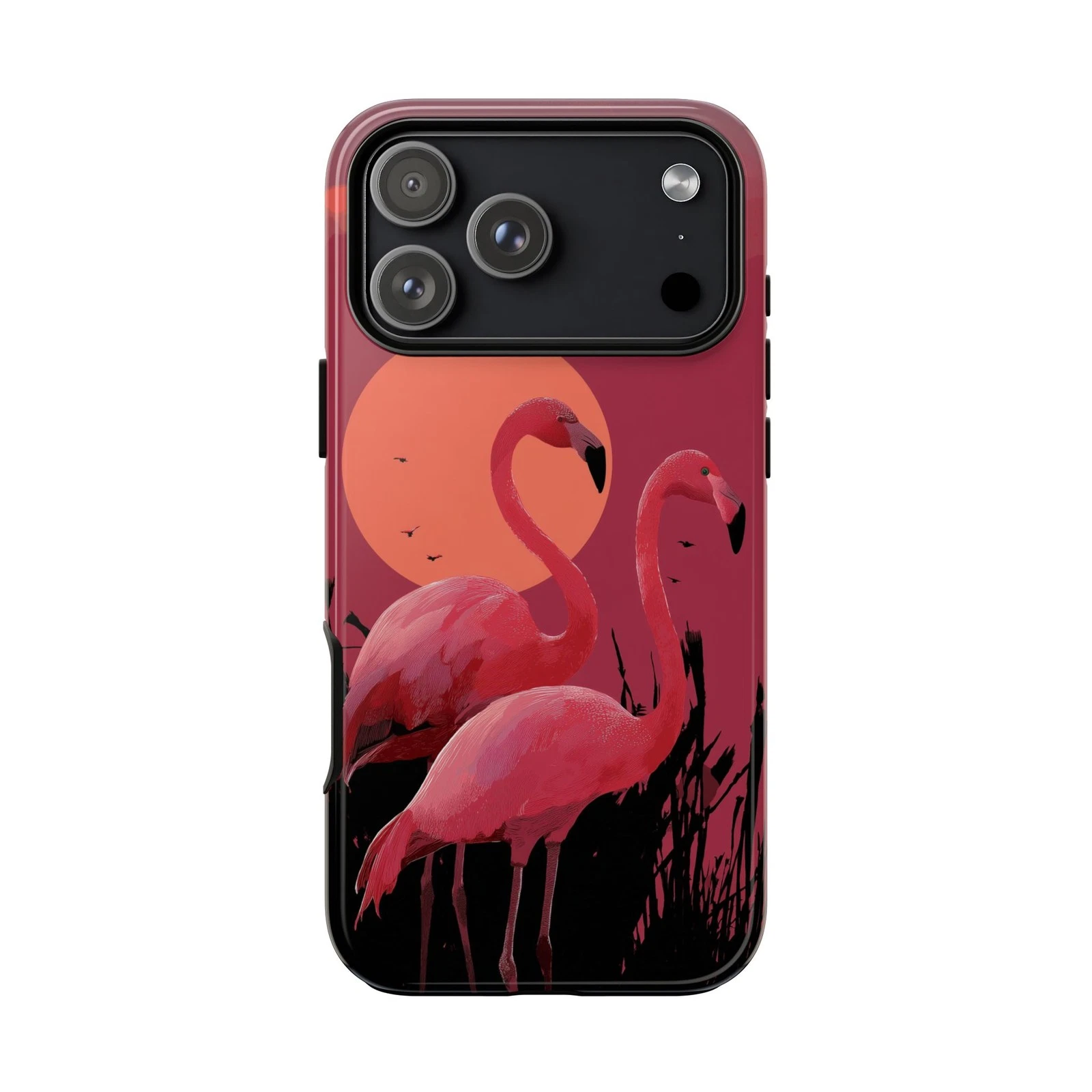 Flamingo Pink Sunset Beach Scene iPhone Case with iPhone 17 to 11 Pro ...