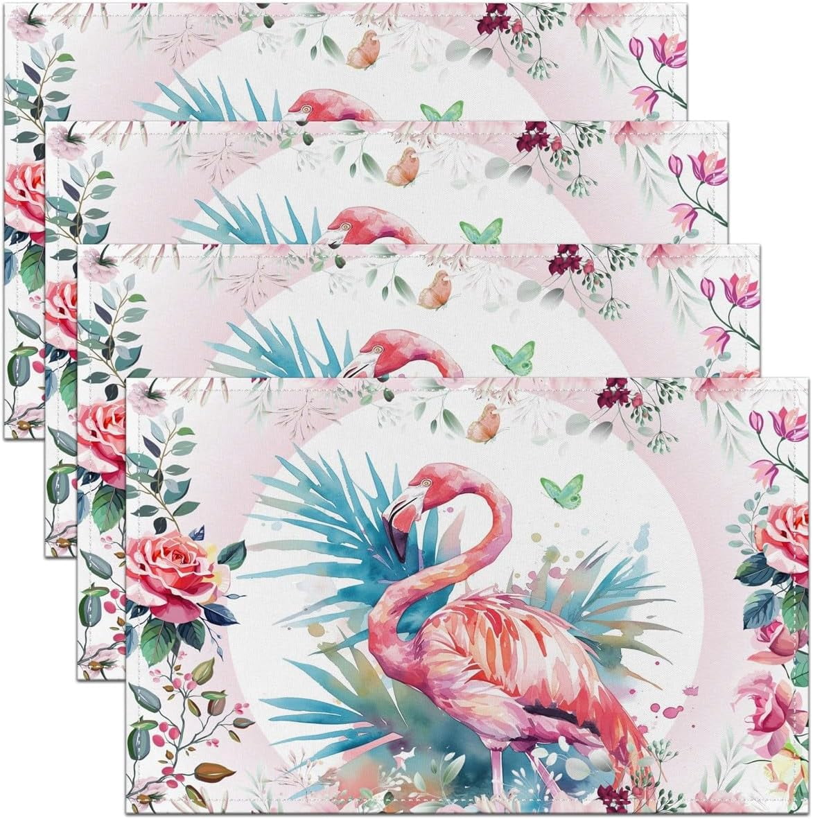 Flamingo Placemats Set of 4 Tropical Flamingo Pattern Placemat for ...