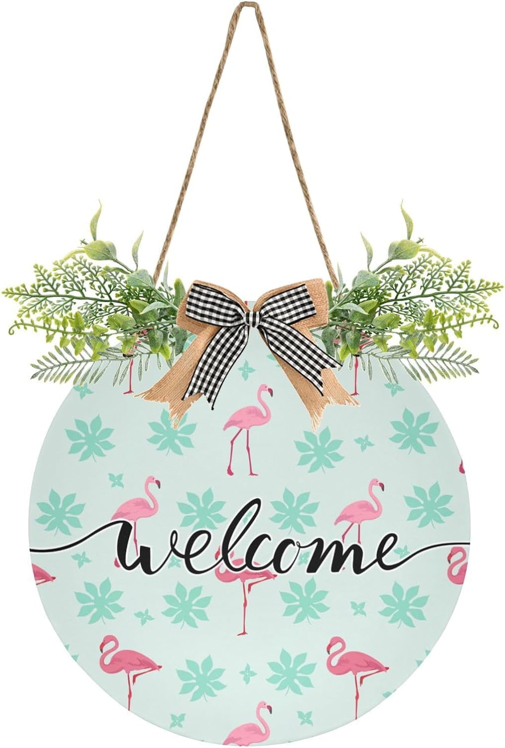 Flamingo Plant Welcome Sign Farmhouse Front Porch Door Hanging Welcome ...