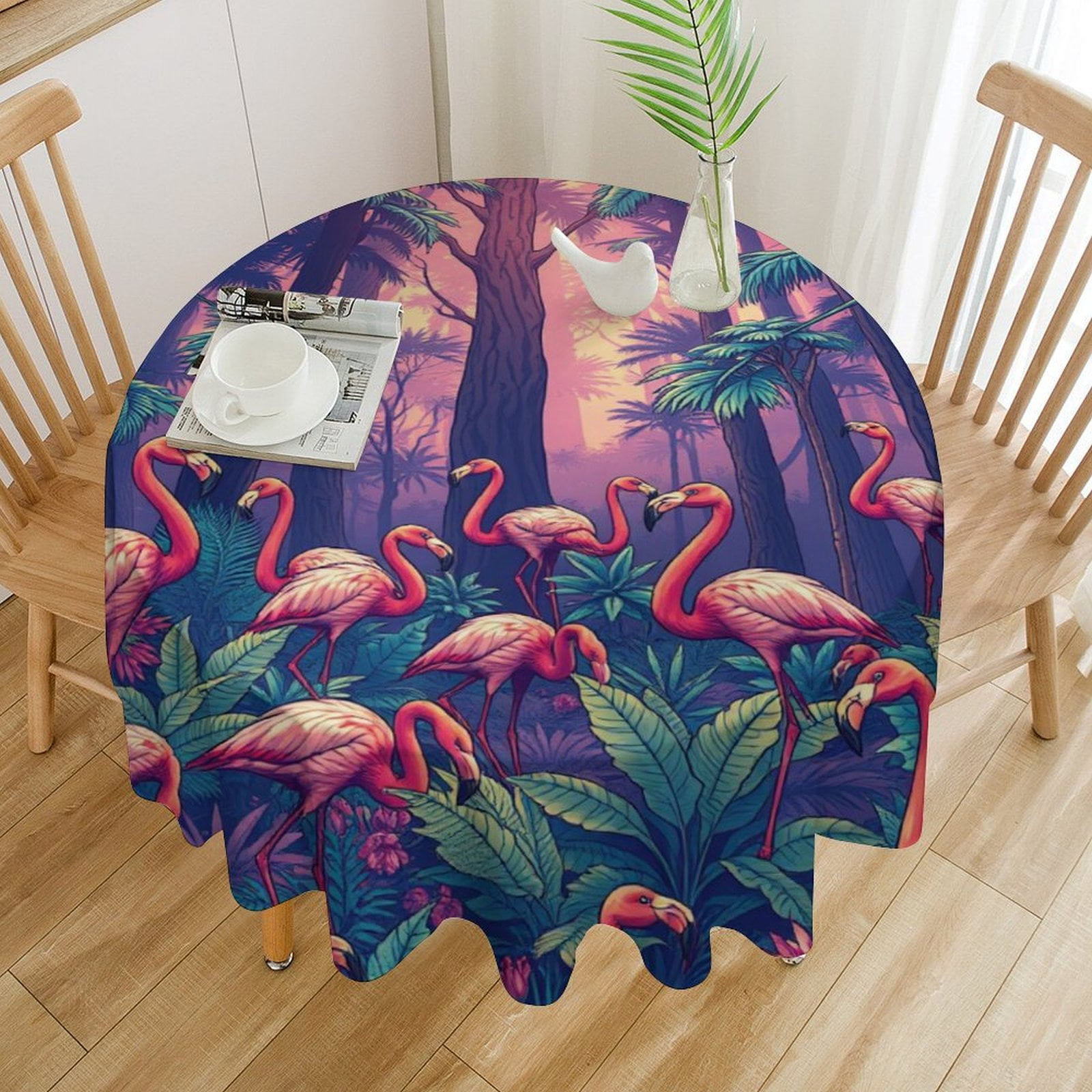 Flamingo Polyester Round Waterproof Cover Table Decor Restaurant ...