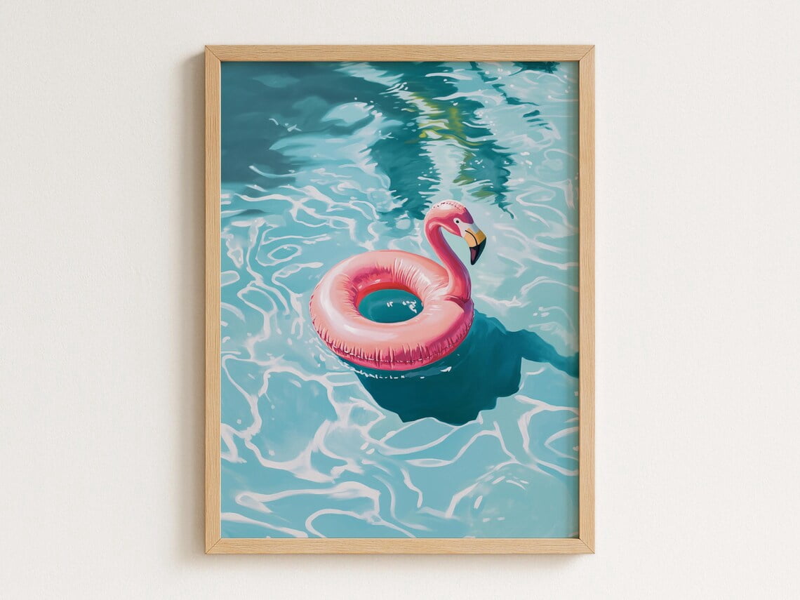 Flamingo Pool Float Print - Pink Summer Wall Art - Tropical Bathroom ...
