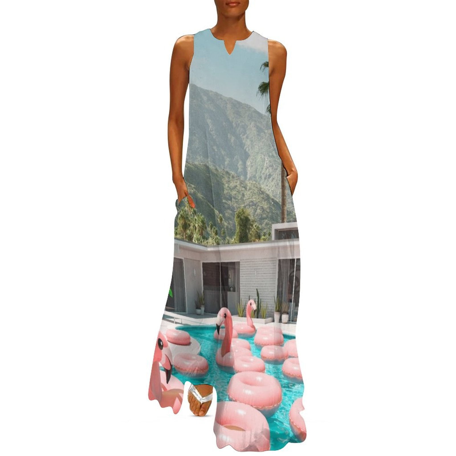 Flamingo Pool Party Long Dress Clothing female women"s summer jumpsuit ...