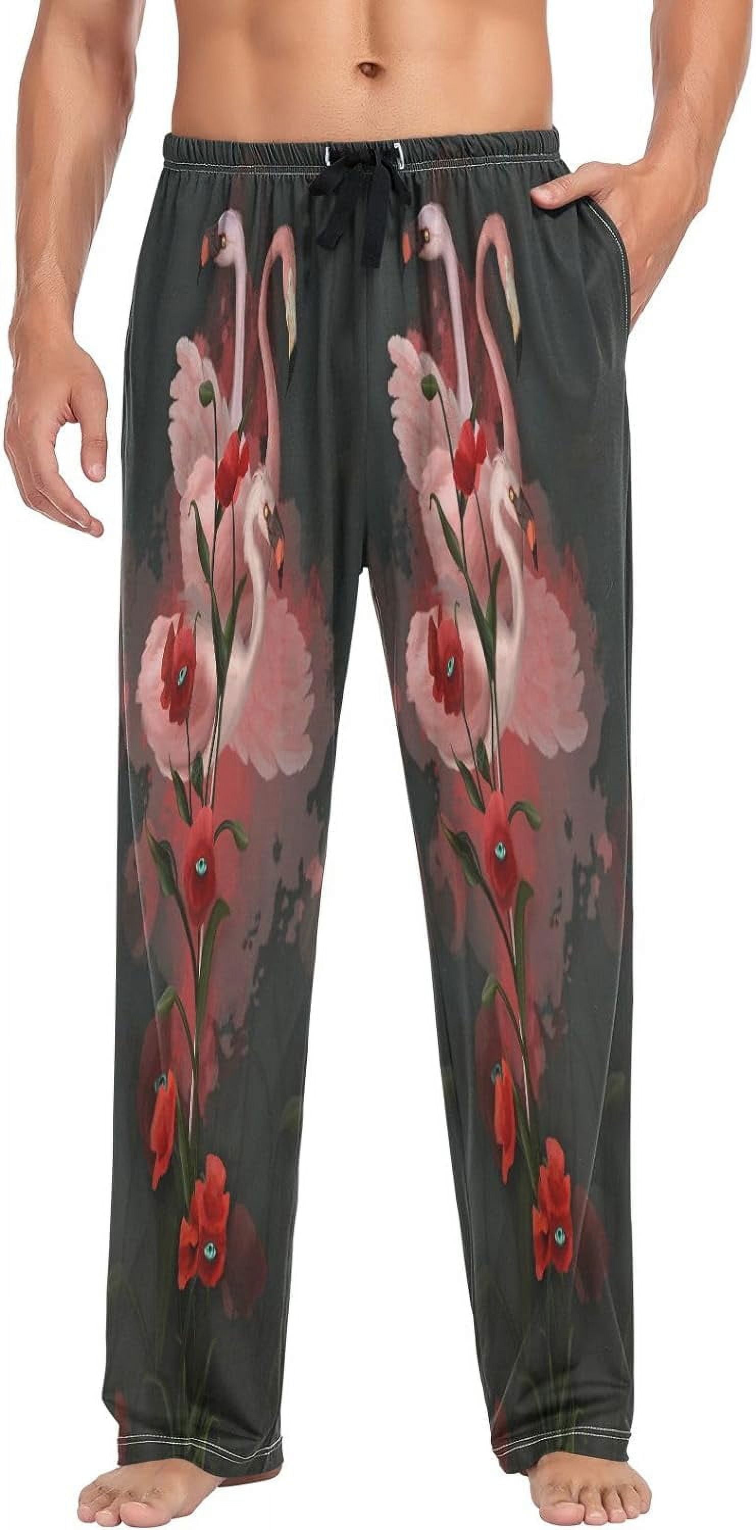 Flamingo Poppy Flower Men's Pajama Pants Lightweight Sleepwear Bottom ...