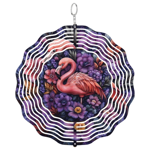 Flamingo Purple Floral 3D Wind Spinner Hanging, UV Printed Tinplate ...