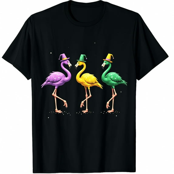 Flamingo Purple Yellow Louisiana Mardi Gras Graphic Crew Neck Short ...