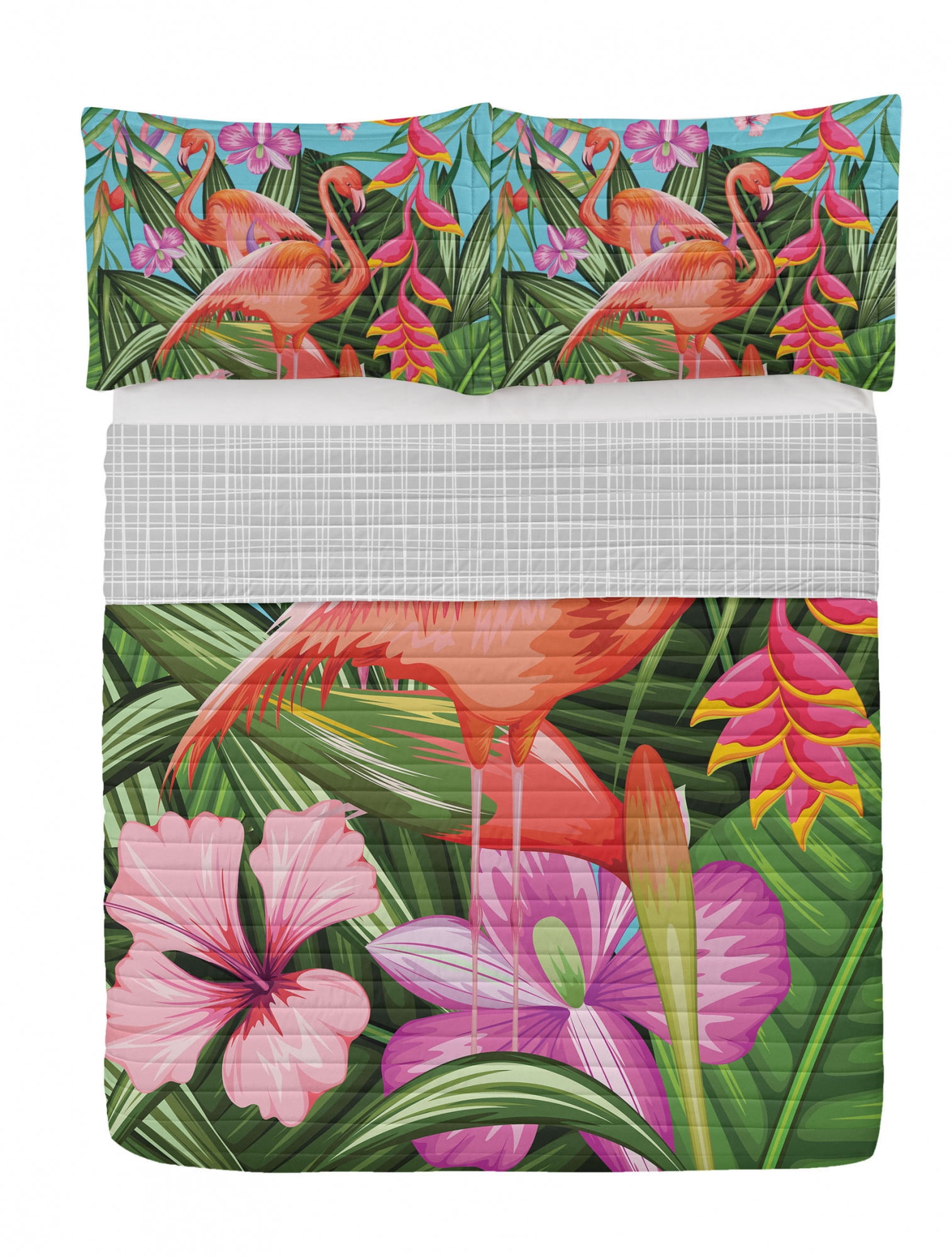 Flamingo Reversible Bedspread Set, Illustration of Animal Tropical ...