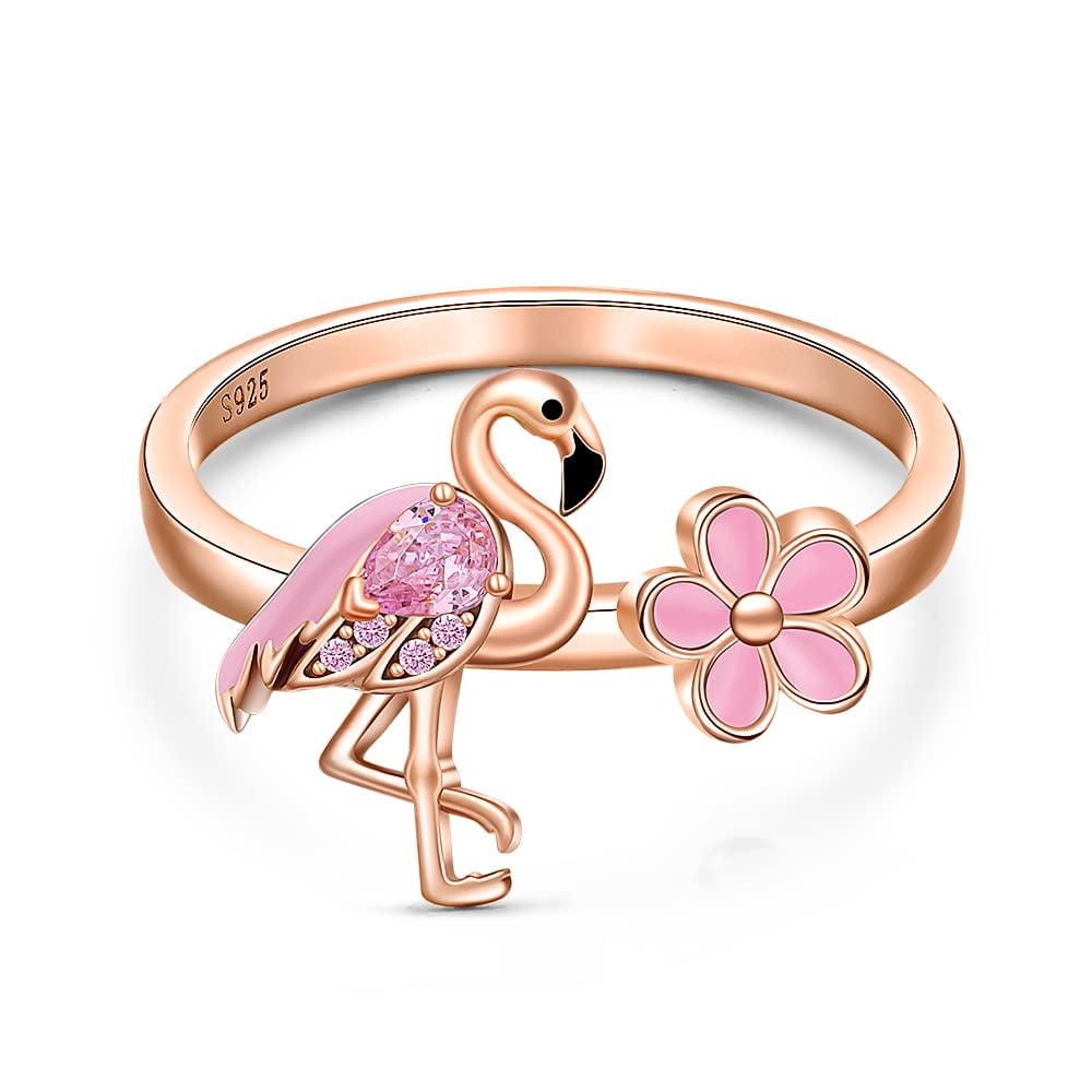 Flamingo Ring Sterling Silver Pink Flamingo Rings for Women Rose Gold ...