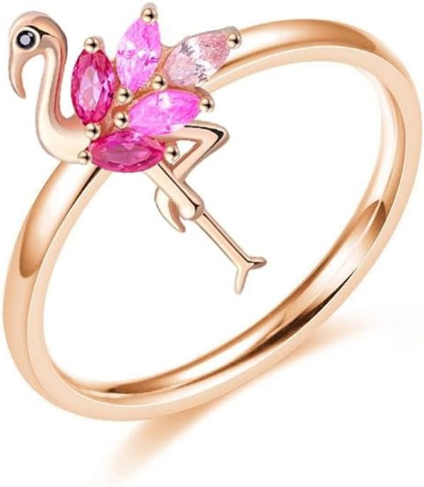 Flamingo Ring for Women Sterling Silver 925 Cute Animal Rose Gold Pink ...