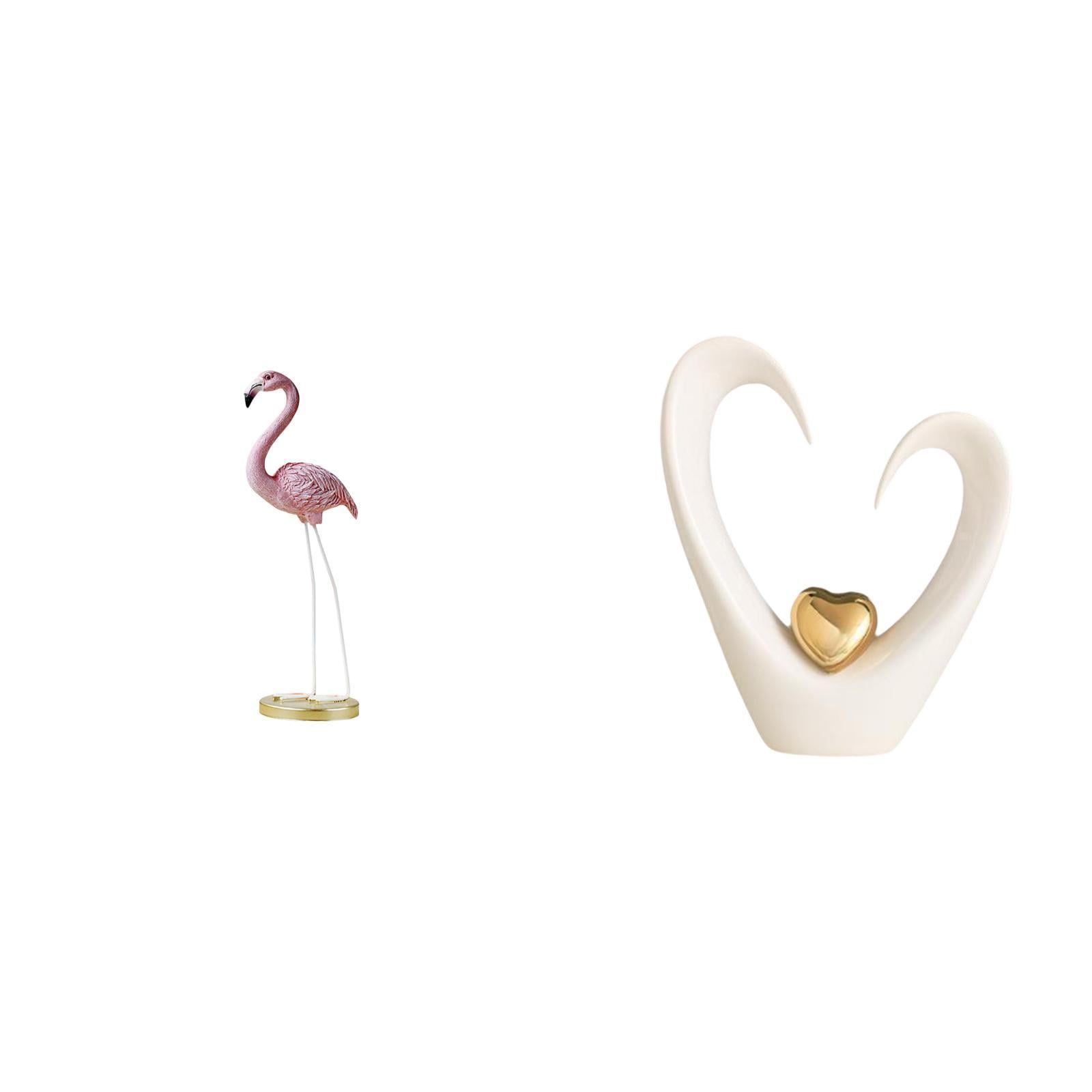 Flamingo Sculpture Resin Bird Figurine Heart Art Pink Resin Embossed ...