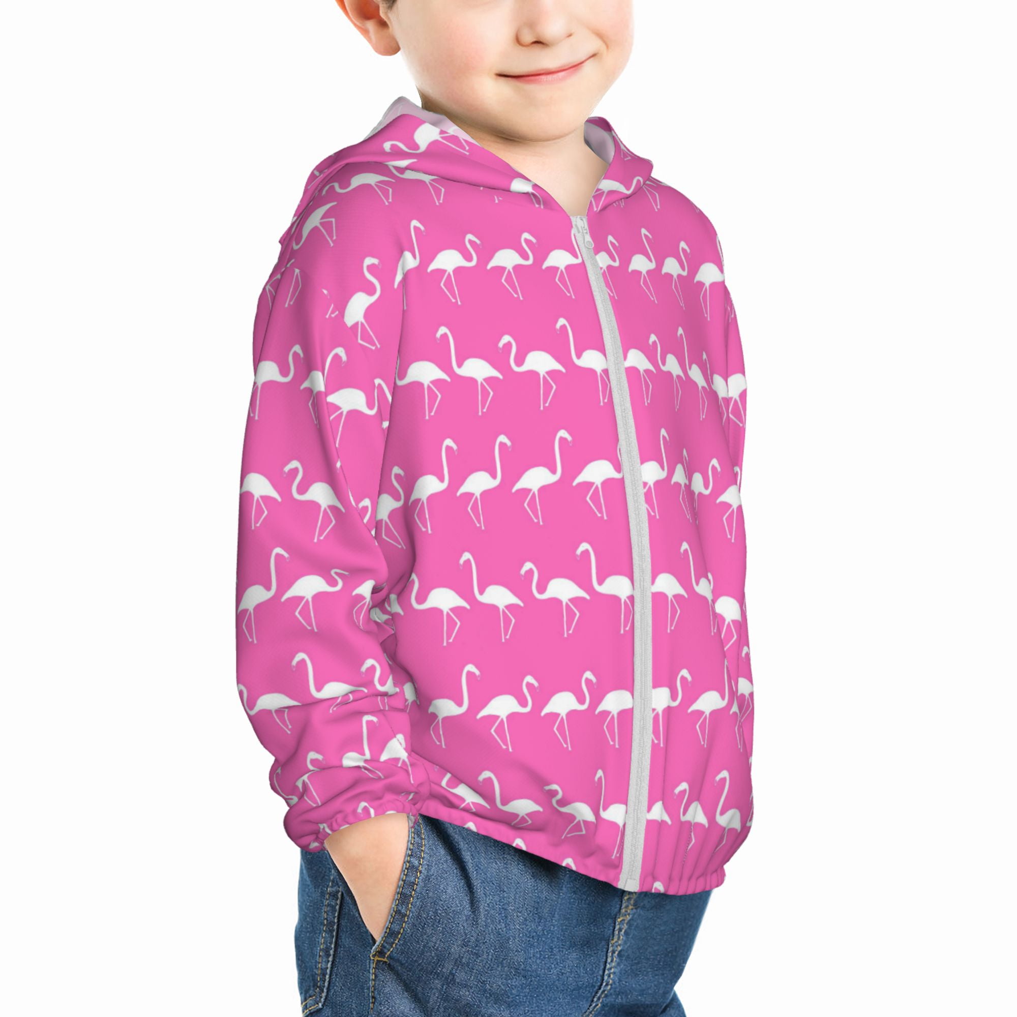 Flamingo Shadows Silhouette In Lines Kids Zip-Up Hoodie Girls Boys Sun Protection Jacket Hooded ...
