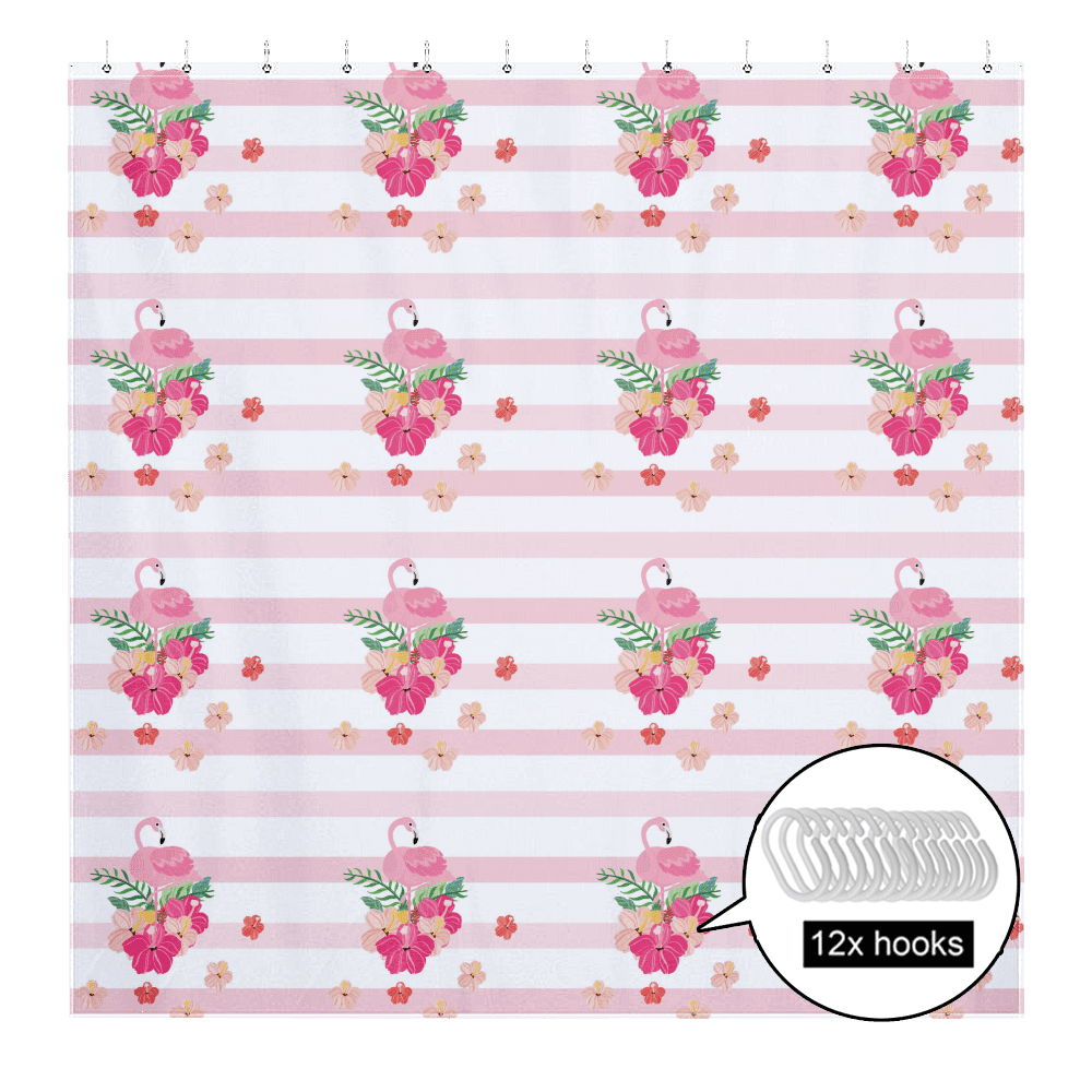 Flamingo Shower Curtain, Cloth Fabric Bathroom Decor Set with Hooks-beb ...