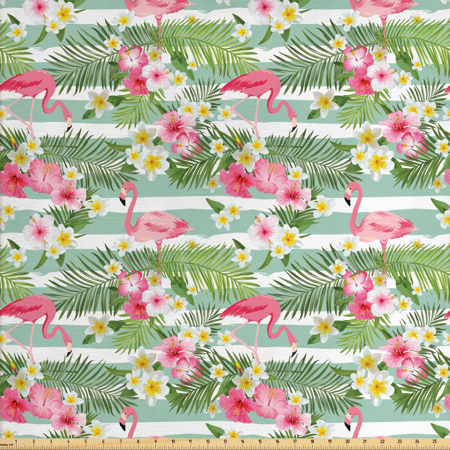 Ambesonne Flamingo Fabric by the Yard Upholstery, Exotic Hawaiian Leaf ...