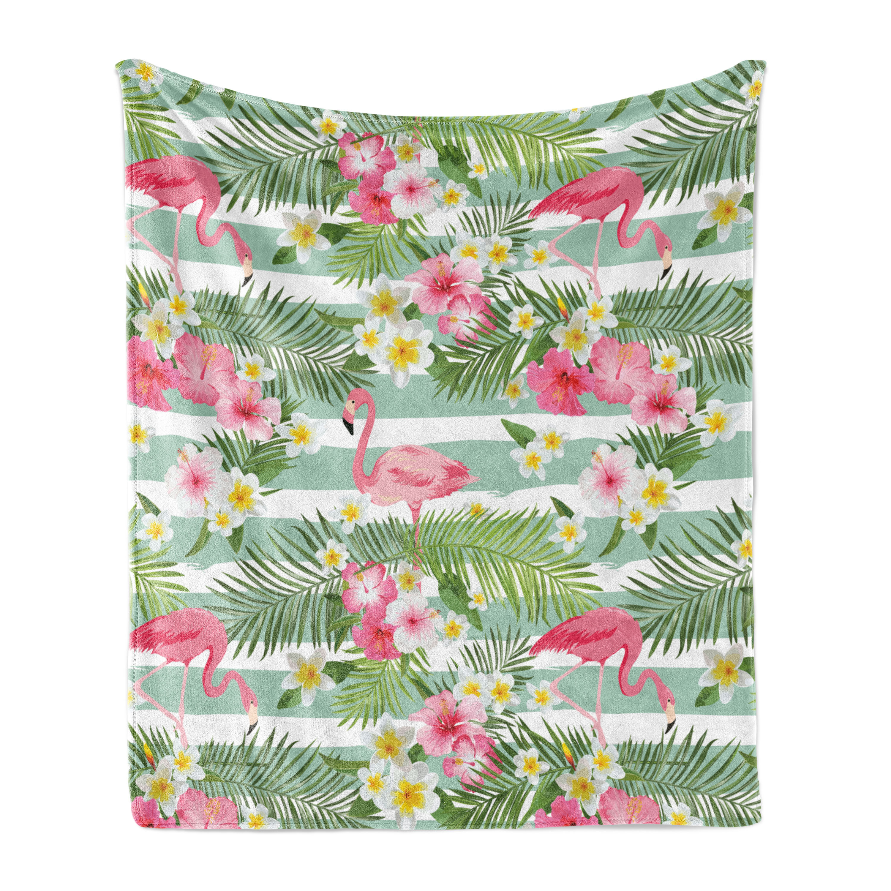 Flamingo Soft Flannel Fleece Blanket, Flamingos with Exotic Hawaiian ...