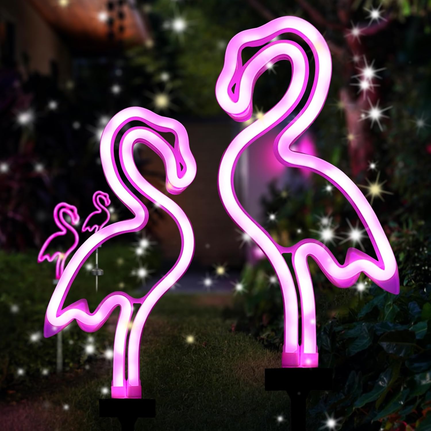 Flamingo Solar Lights Outdoor, Pink Flamingos for Yard, Waterproof ...