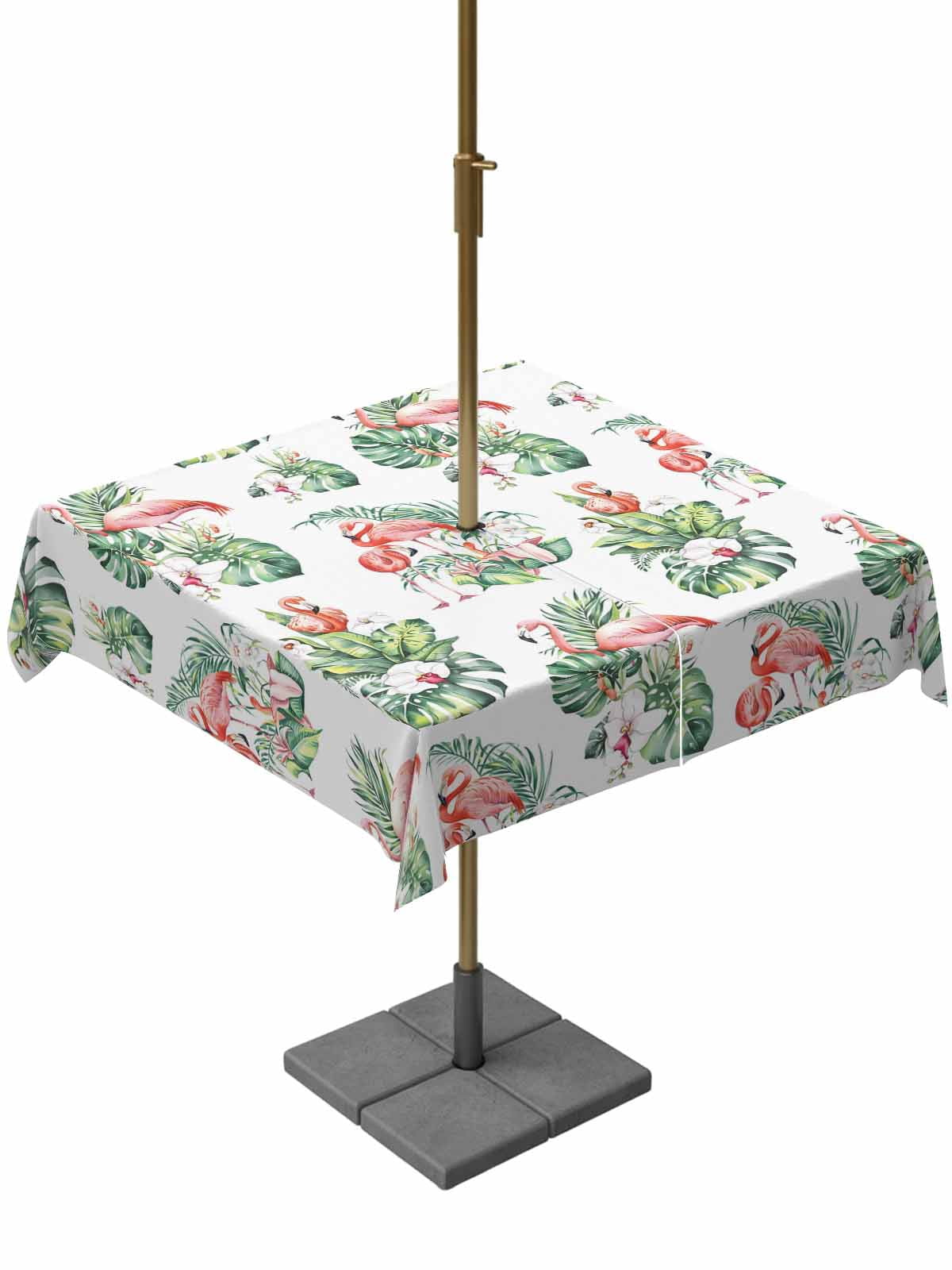 Flamingo Square Outdoor Tablecloth with Umbrella Hole Monstera Palm ...