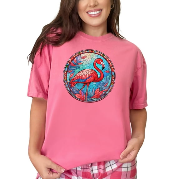 Flamingo Stained Glass Art TShirt, Colorful Flamingo Design Tee, Unique ...