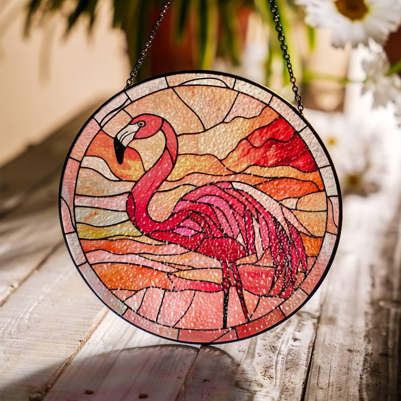 Flamingo Stained Glass Sun Catcher Bird Light Catcher Window Hanging ...