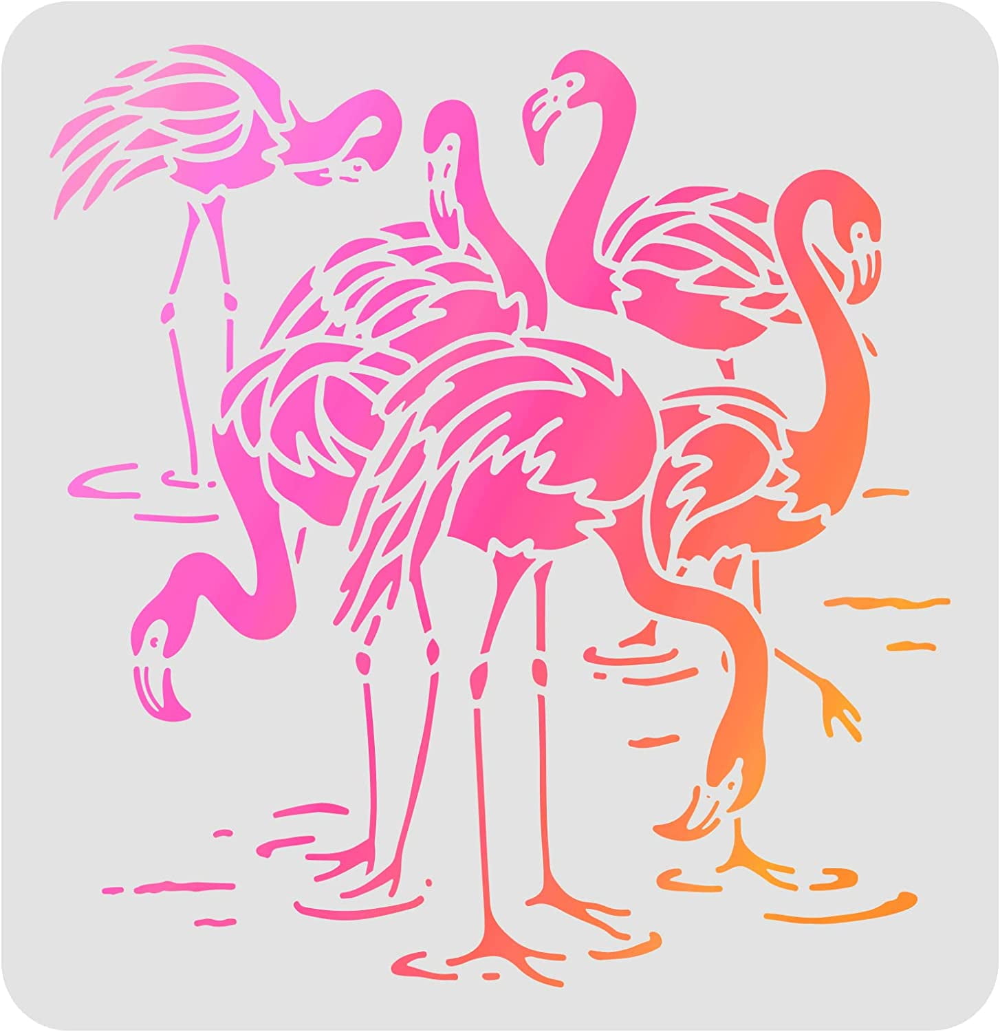 Flamingo Stencils Template Plastic 6 Flamingo Drawing Painting Stencils Square Flamingo Reusable ...