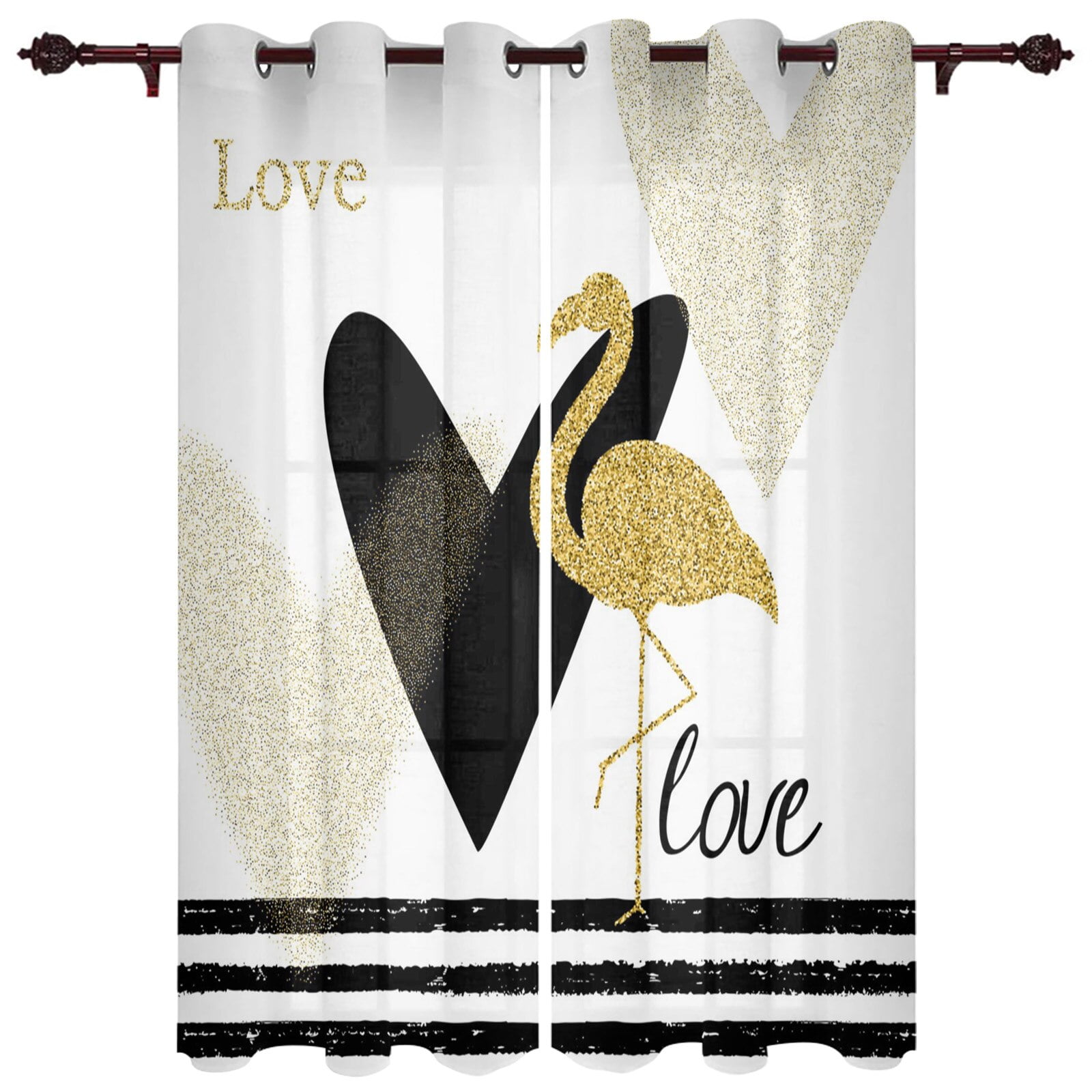 Flamingo Stripes Golden Valance Window Curtains For Living Room Bedroom ...