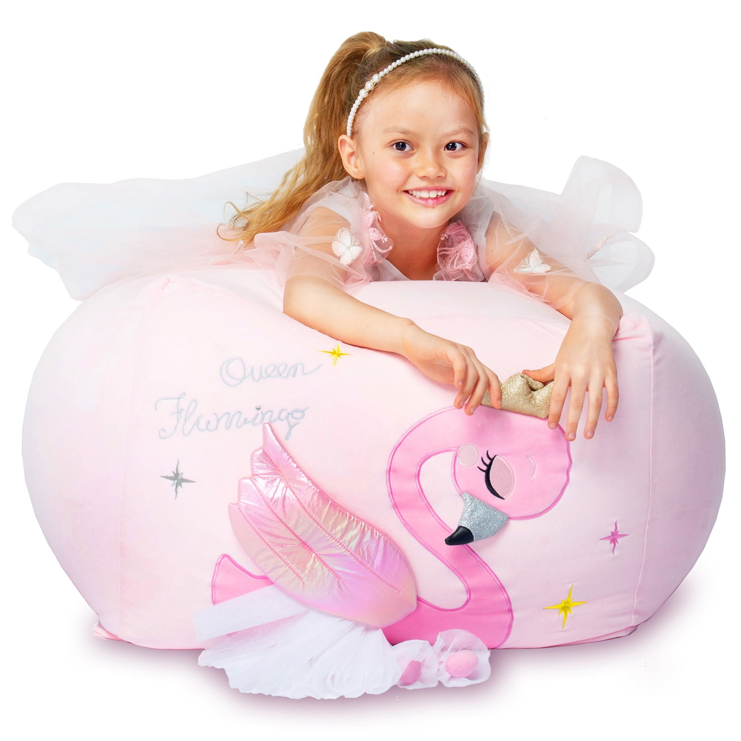 Walmart Flamingo Stuffed Toy Storage, Bean Bag Chair Cover, Velvet, 24x24 Inch, Pink (FILLING ...
