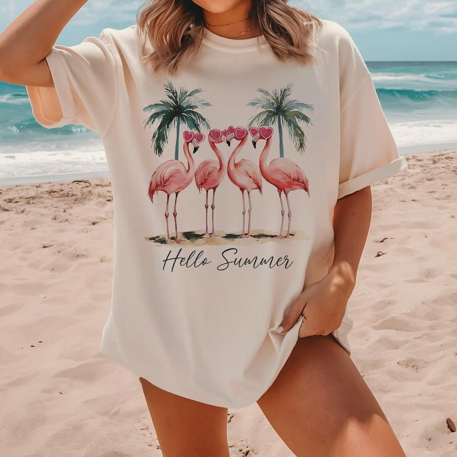 Flamingo Summer Shirt, Beach Shirt, Vacation Shirt, Tropical Flowers Shirt, Summer Shirt ...