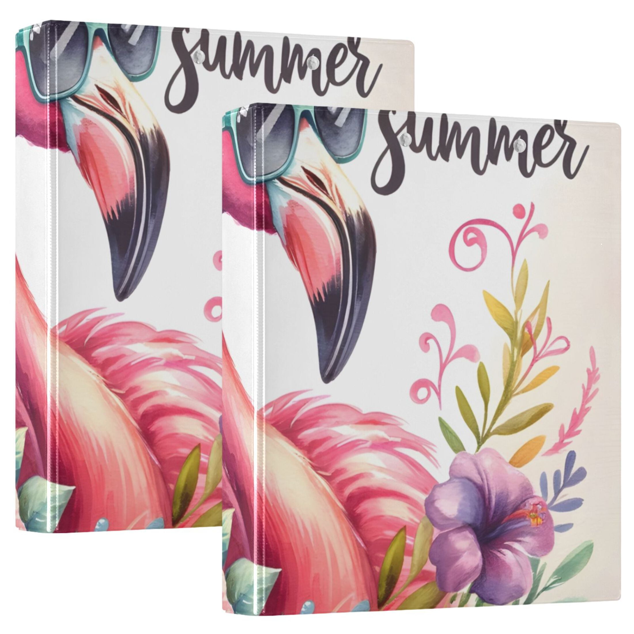 Flamingo Sunglasses and Flowers Floral Summer 3 Ring Binders 1.5 inch ...