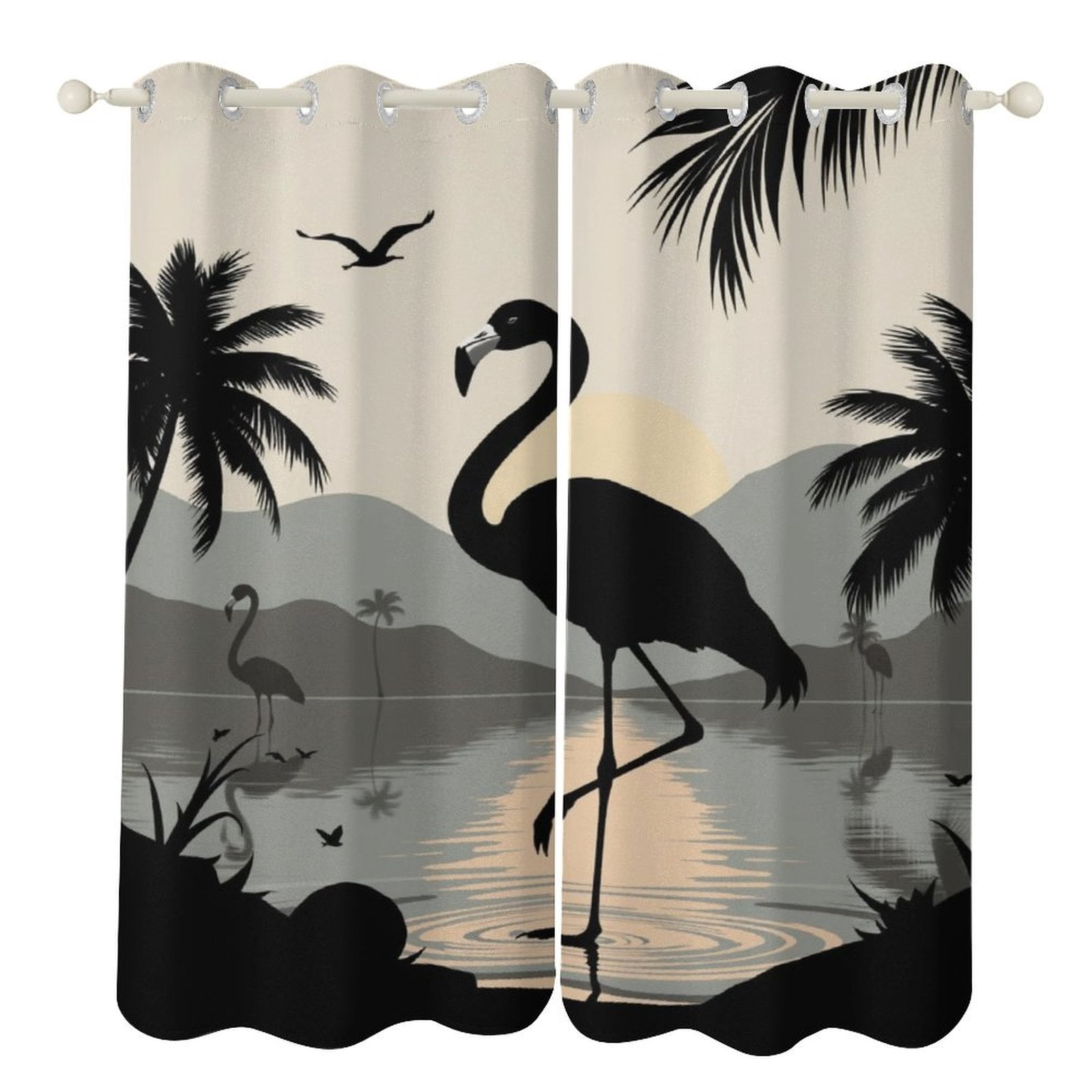 Flamingo Sunset Paradise Curtains for Bedroom Living Room Drapes ...