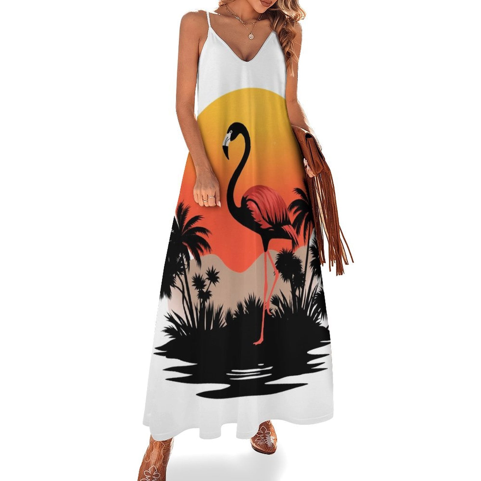 Flamingo Sunset Paradise Sleeveless Dress Women's Clothing 2025 ...