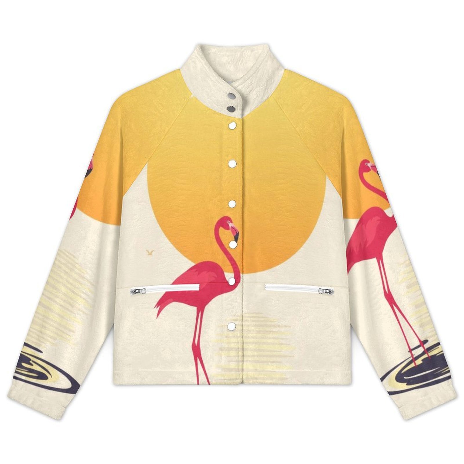 Flamingo Sunset Scene Warm Plush Jacket Women Autumn Winter Long Sleeve ...