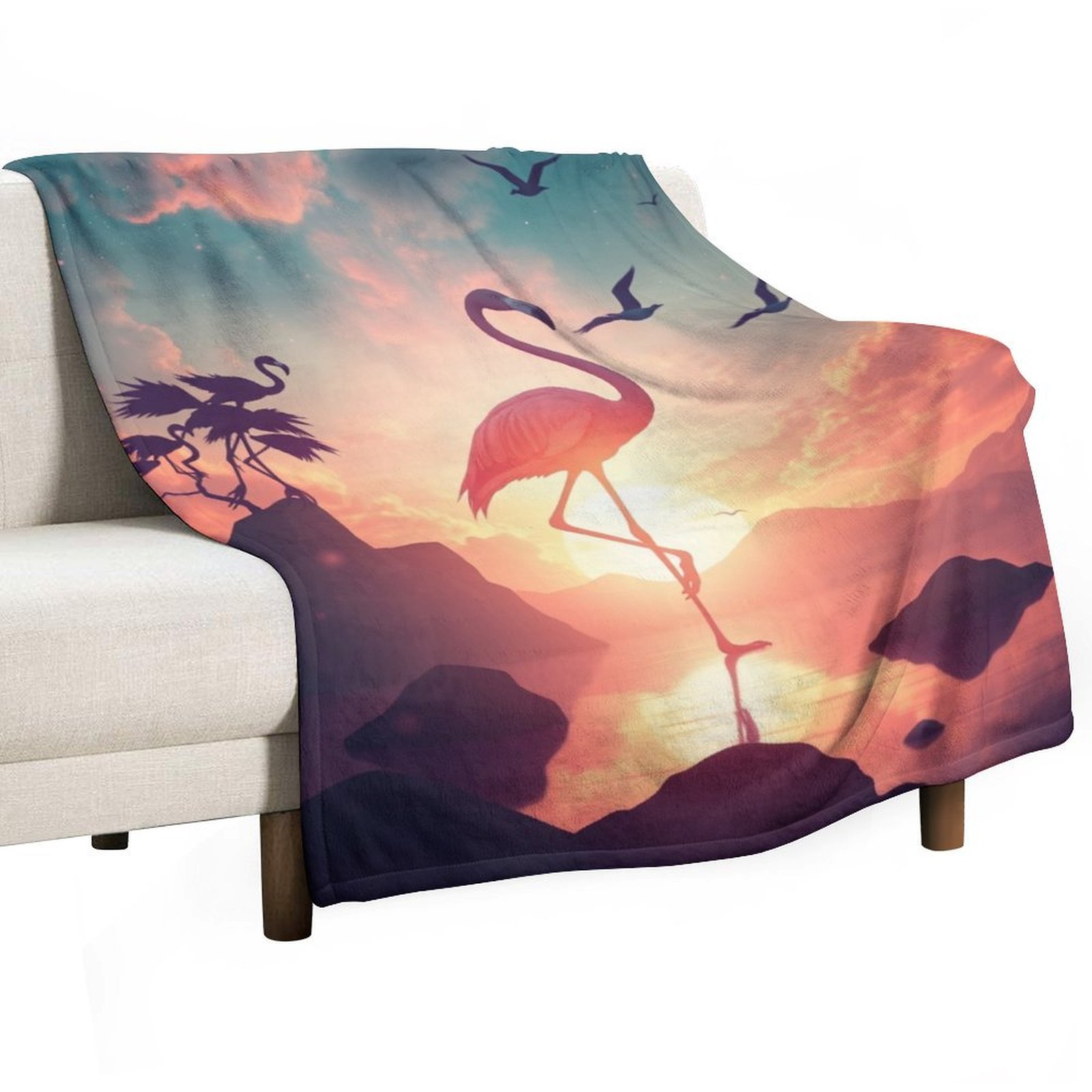 Flamingo Sunset Serenity Throw Blanket for Sofa Luxury Home Interior ...