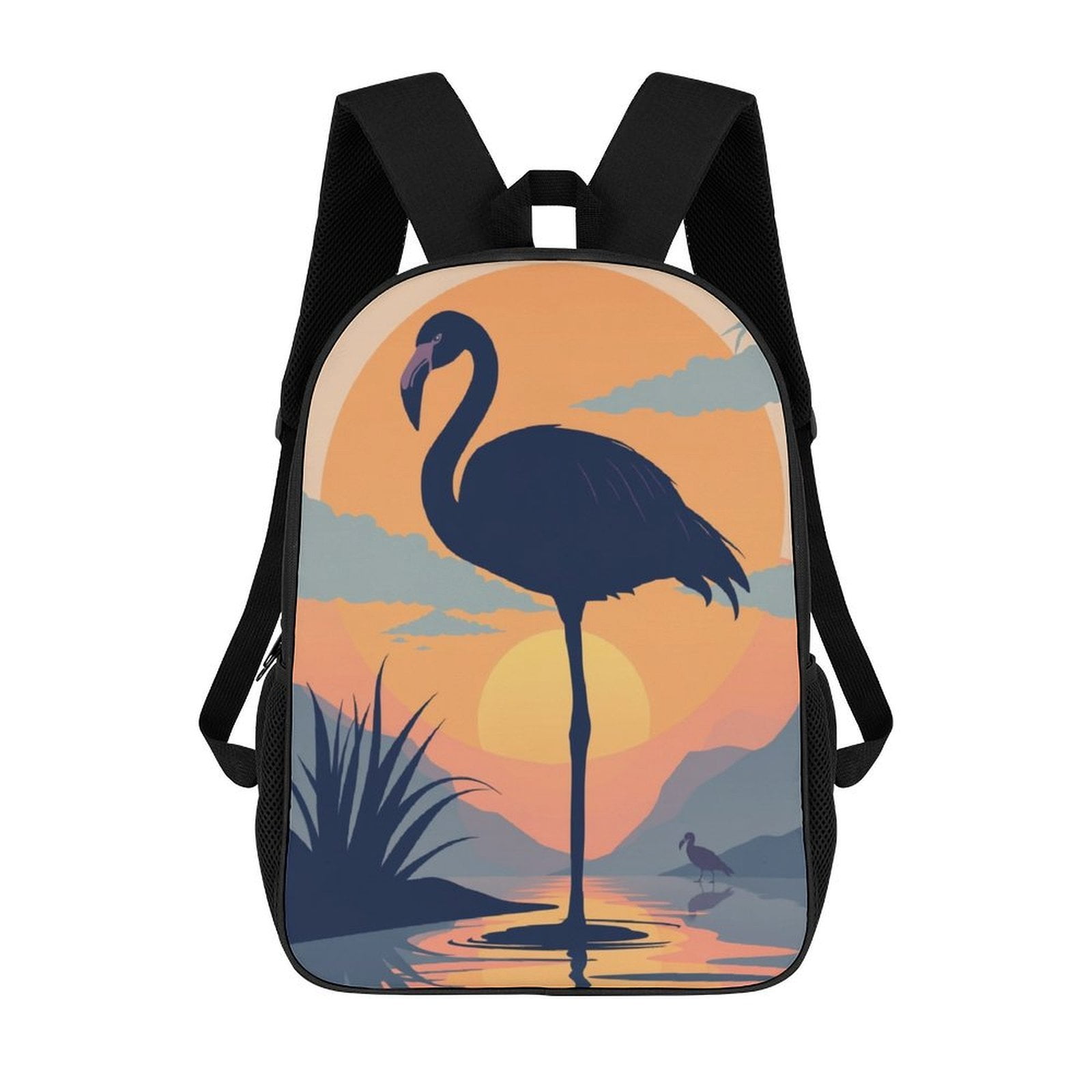 Flamingo Sunset SilhouetteZipper Backpack Book Bag Supplies 17 Inch ...