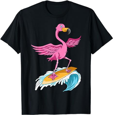 Flamingo Surfer Summer Waves Surfboard Surfing Surf Waves T-Shirt ...