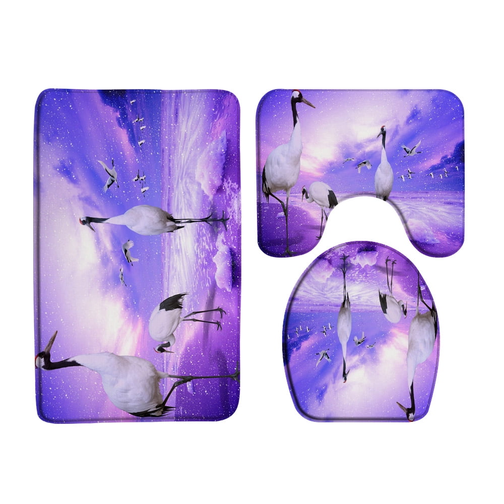Flamingo Swan Bathroom Rug Set Non-Slip Bath Mat Wild Animal Lotus ...