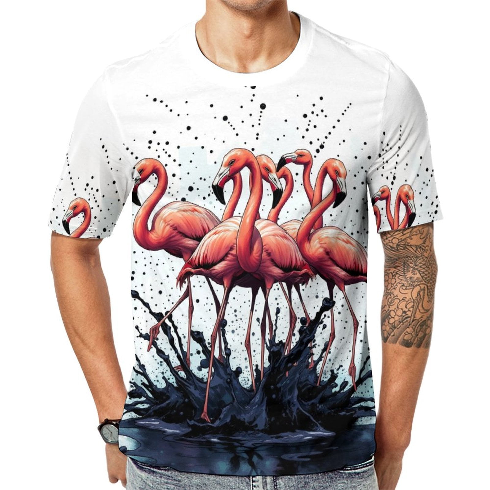 Flamingo T-Shirt Man Fun Gym T Shirts Comfortable Beach Hippie Tees ...