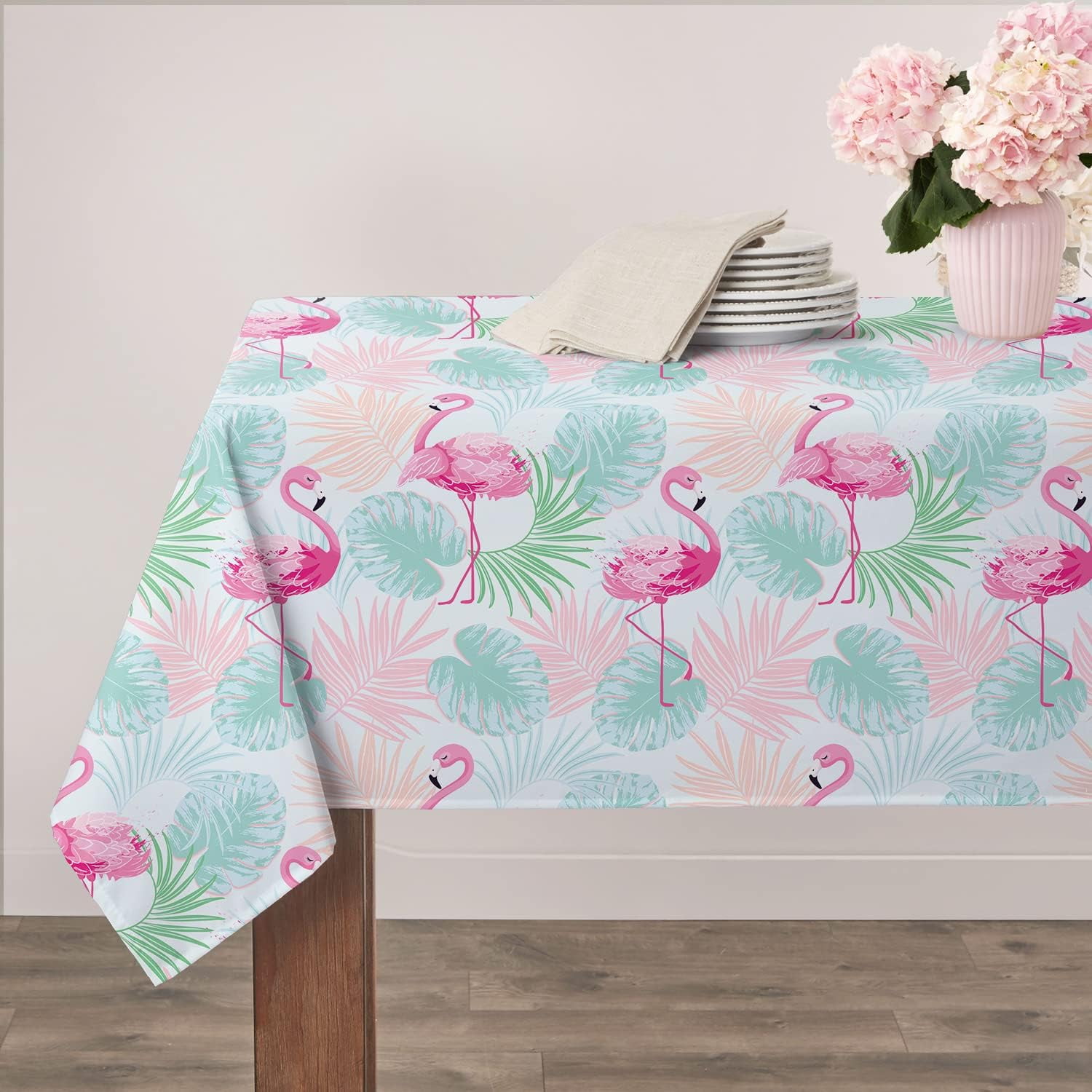 Flamingo Tablecloth, Pink Rectangle Tablecloth, Pink Flowers Print Table Cloth, Spring Summer ...