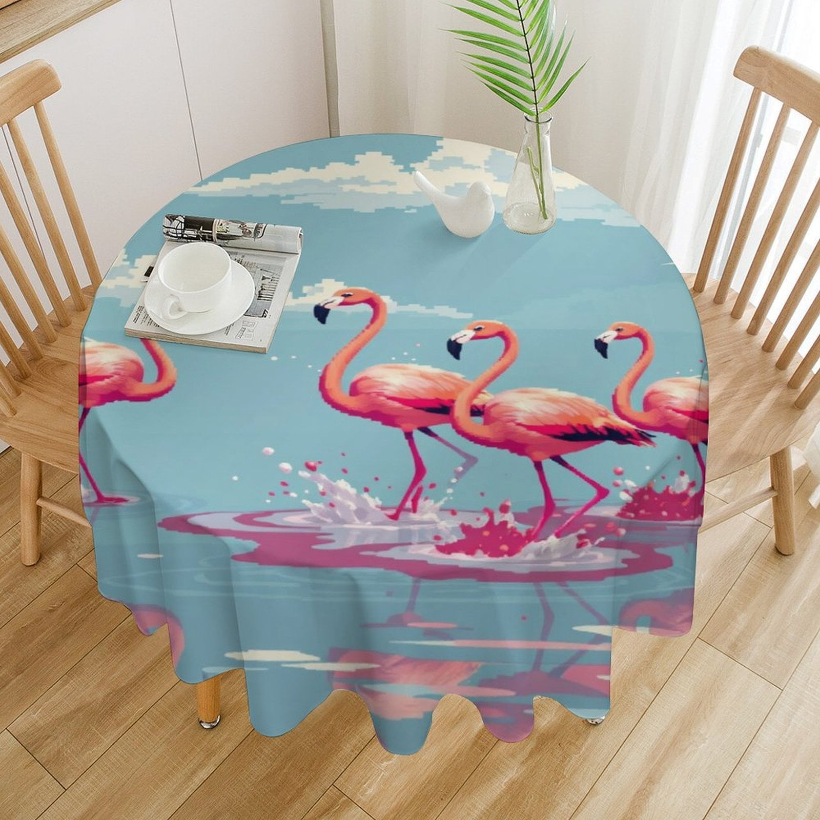 Flamingo Tablecloth Round Washable Polyester Tablecloth For Kitchen ...