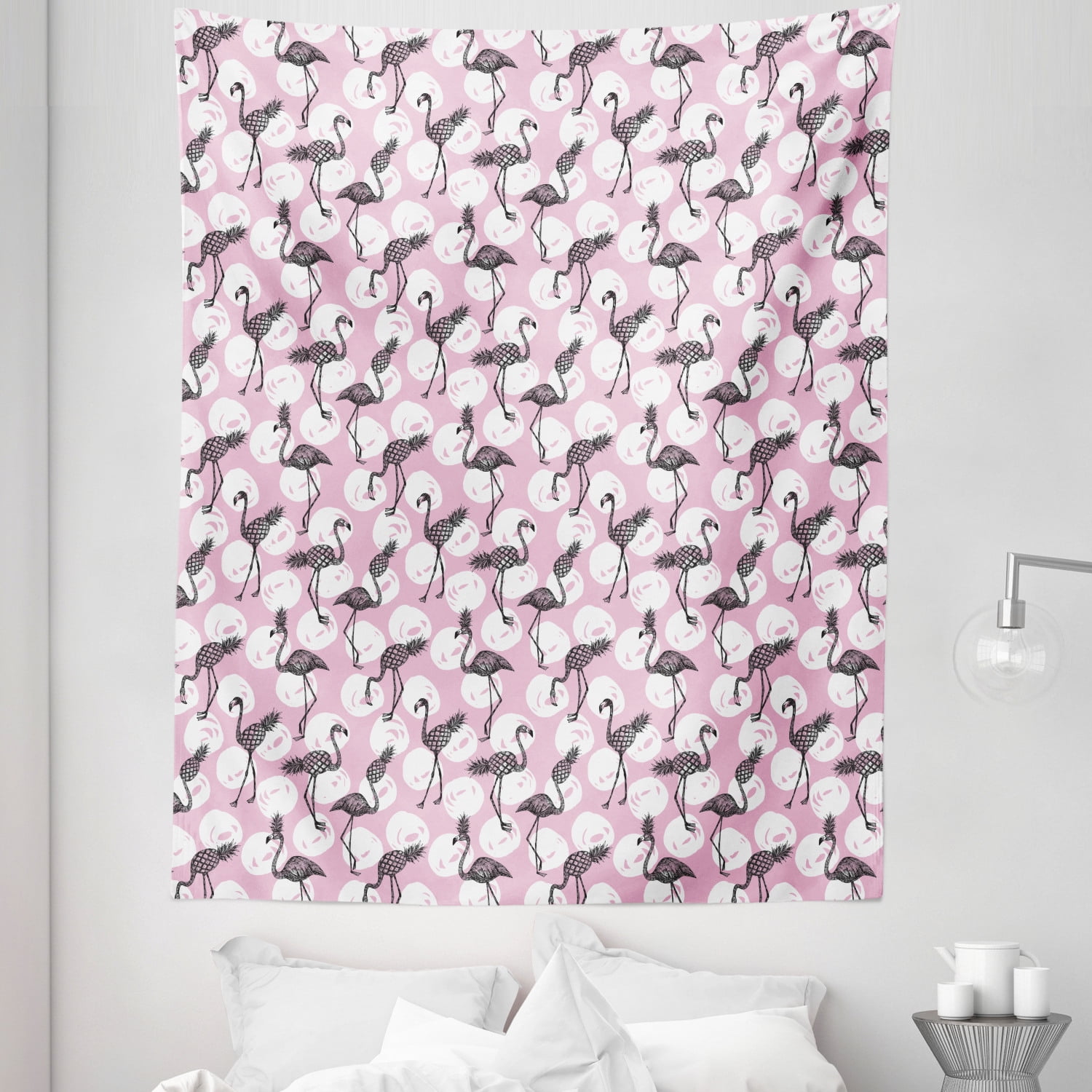 Flamingo Tapestry, Exotic Birds with Pineapple Body Hand Drawn ...