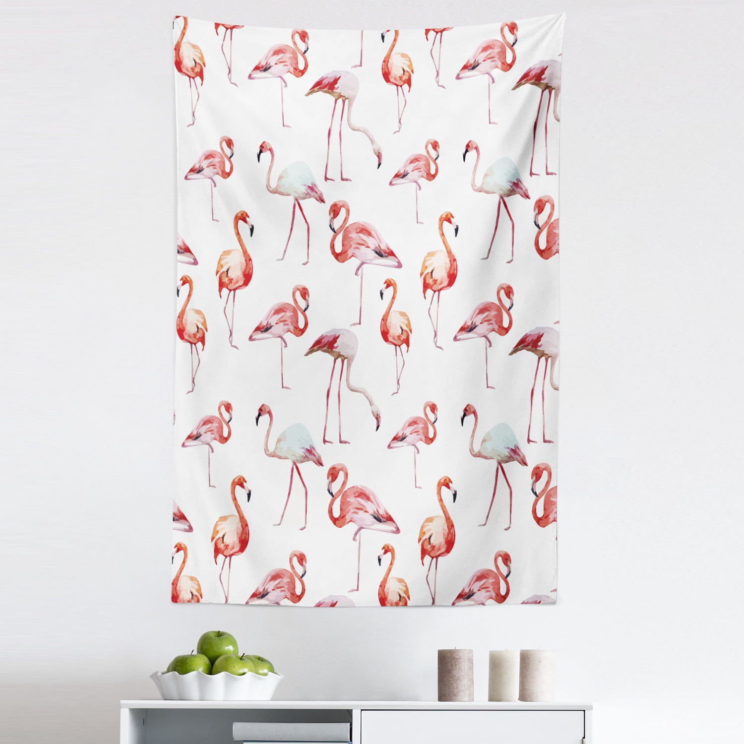 Flamingo Tapestry, Watercolor Repetitive Pattern with Exotic Birds ...