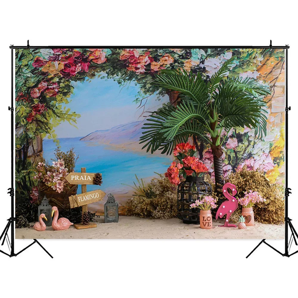 Flamingo Themed Cake Smash Photo Backdrop for Kids Tropical Jungle Baby ...