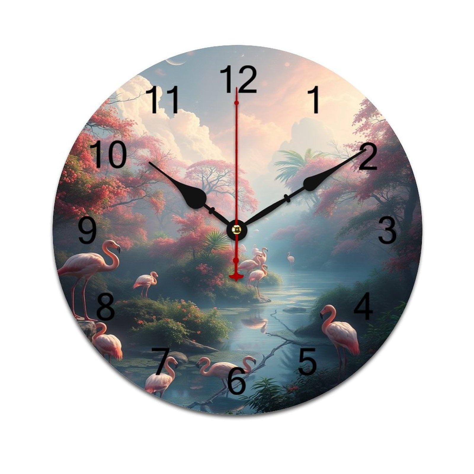 Flamingo Time Decorative Wall Clocks Round Large Wall Watch Bedroom ...