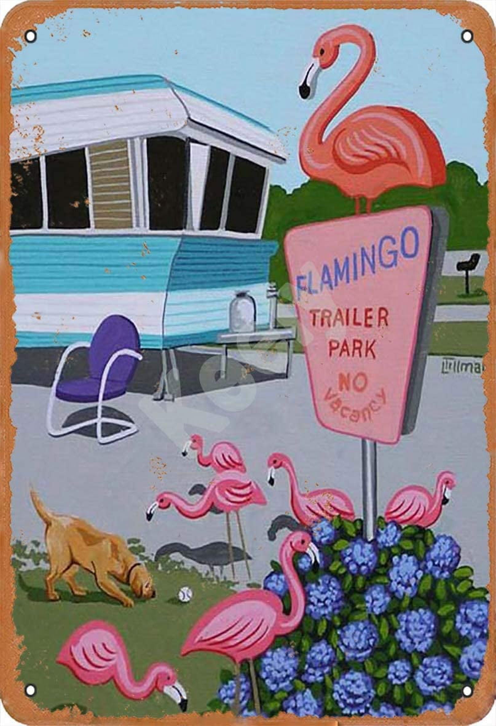 Flamingo Trailer Park Metal Vintage Tin Sign Wall Decoration 12x8 ...