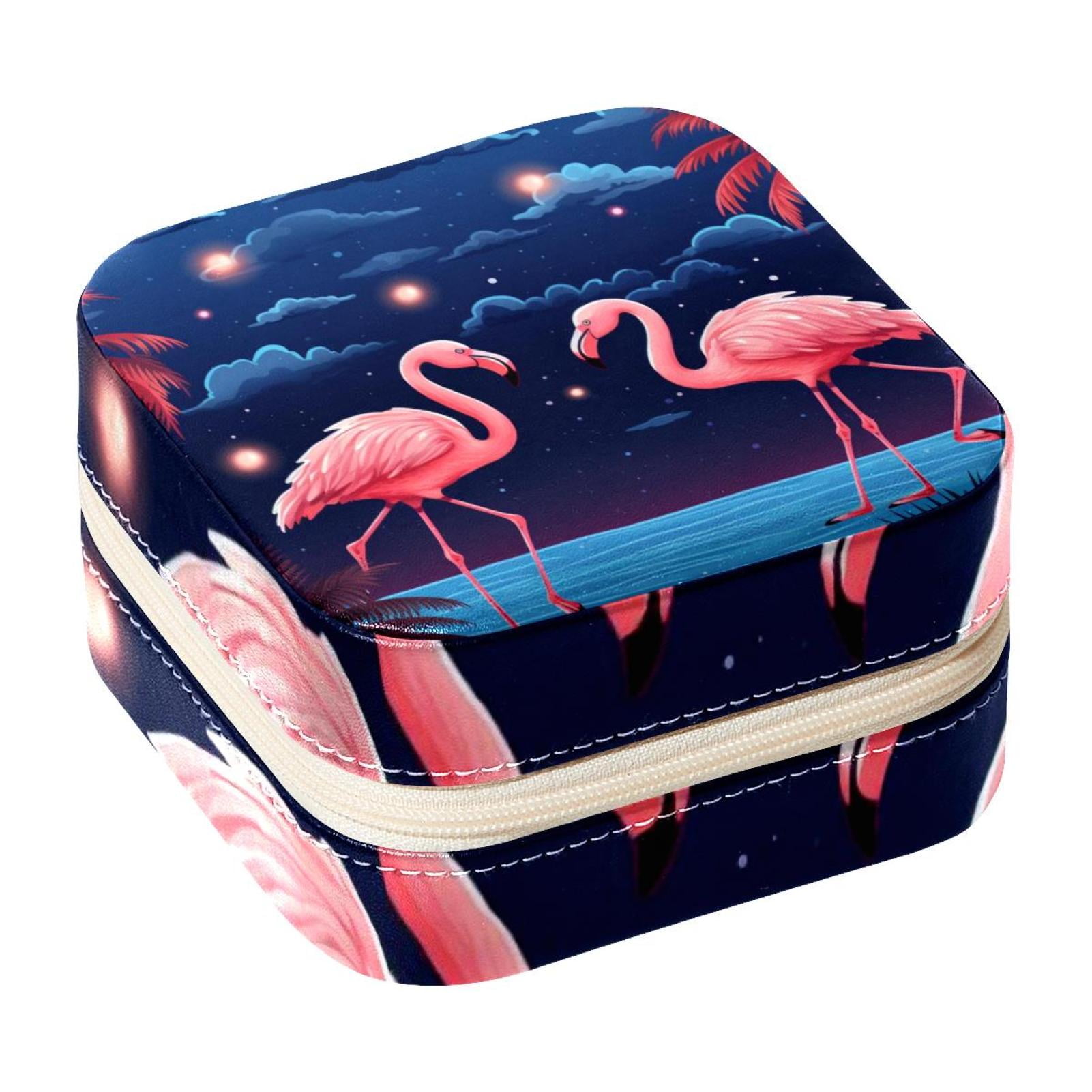 Flamingo Travel Portable Square Jewelry Box Earring Organizer Necklace ...