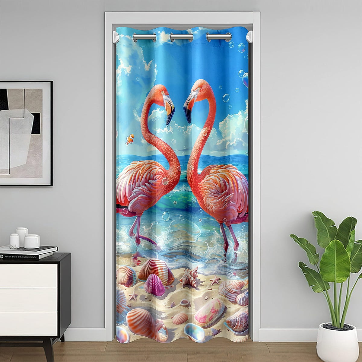 Flamingo Tropical Animals Door Curtain 60"Wx80"L Summer Beach Window ...