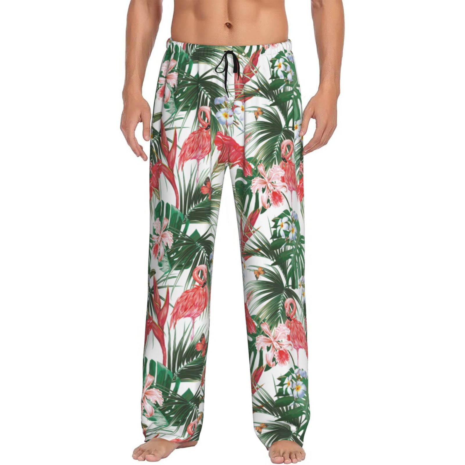 Flamingo Tropical Flower Leaves Men'S Pajama Pants Soft Sleep Lounge ...