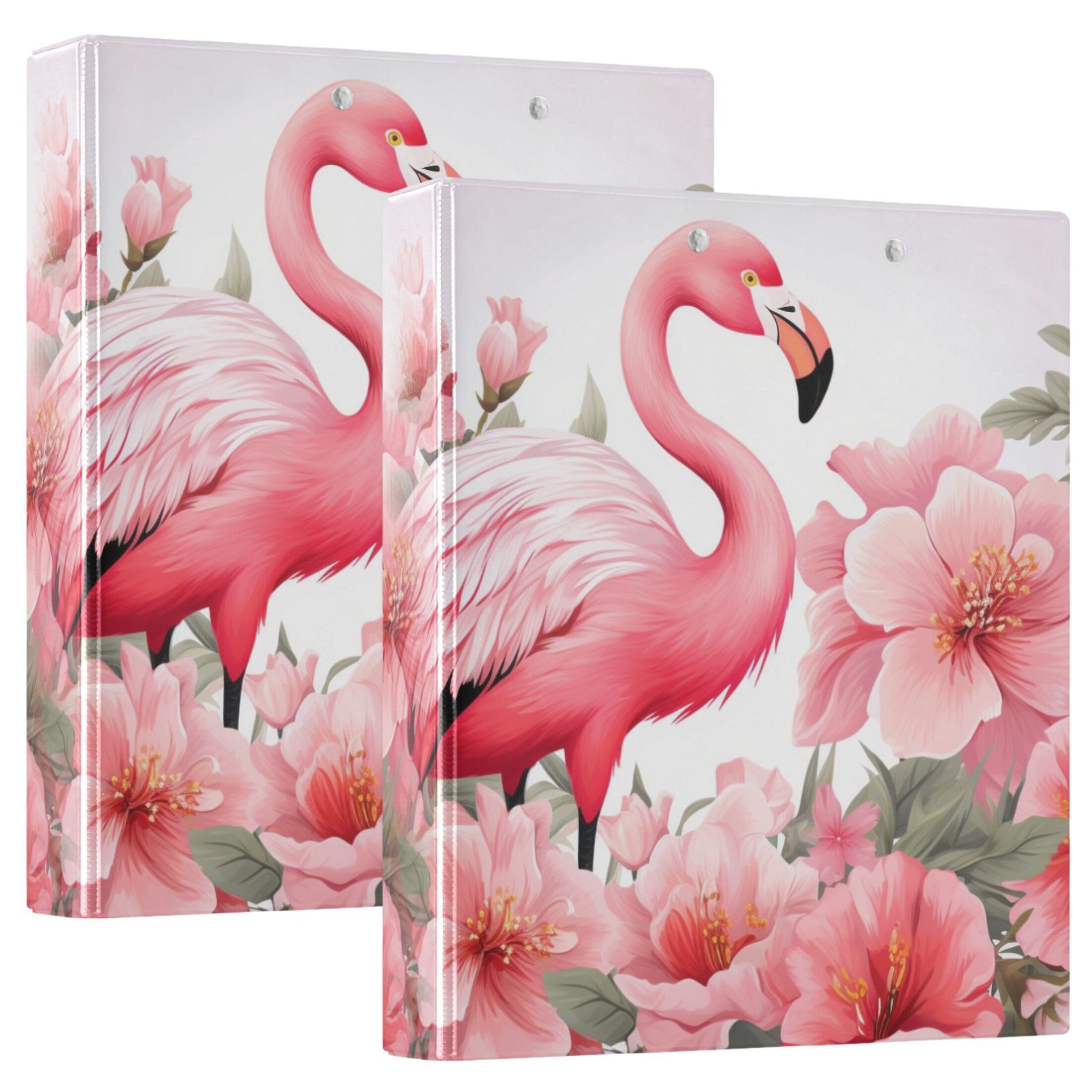 Flamingo Tropical Flowers Hardcover 3 Ring Binder 1.5 inch Round Rings ...